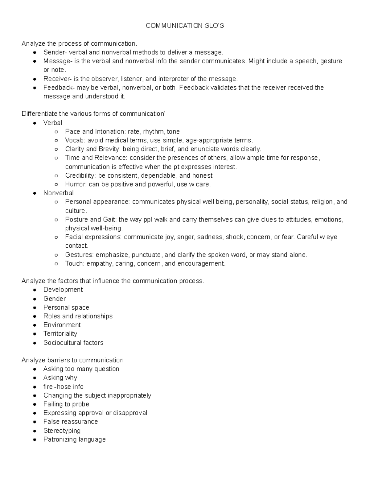 Communication SLO’S - COMMUNICATION SLO’S Analyze the process of ...