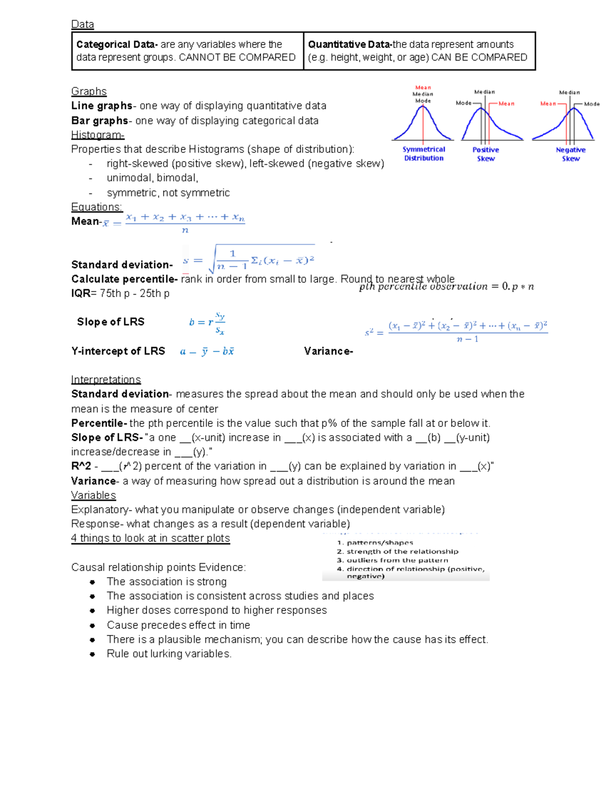 Economic Statistics Review sheet - Data Categorical Data- are any ...
