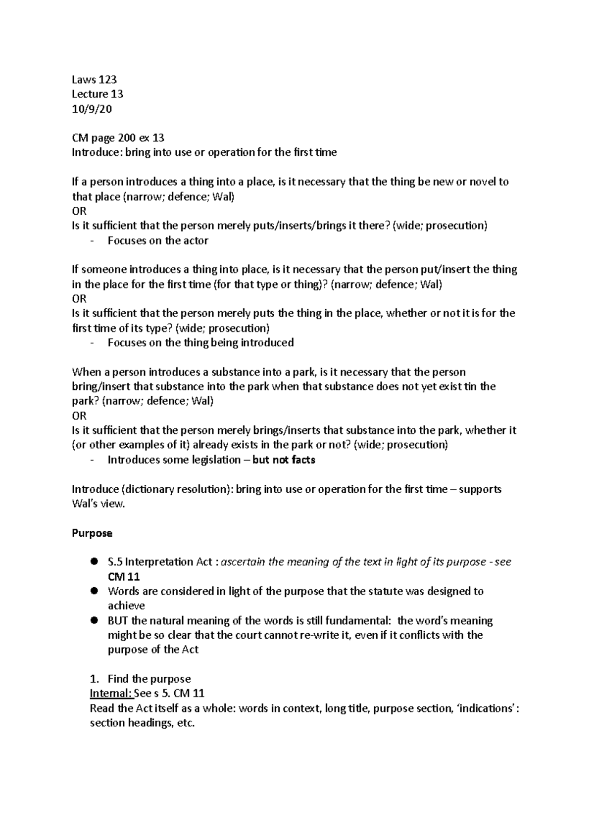Lecture 13 - Laws 123 Lecture 13 10/9/ CM page 200 ex 13 Introduce: bring into use or operation ...