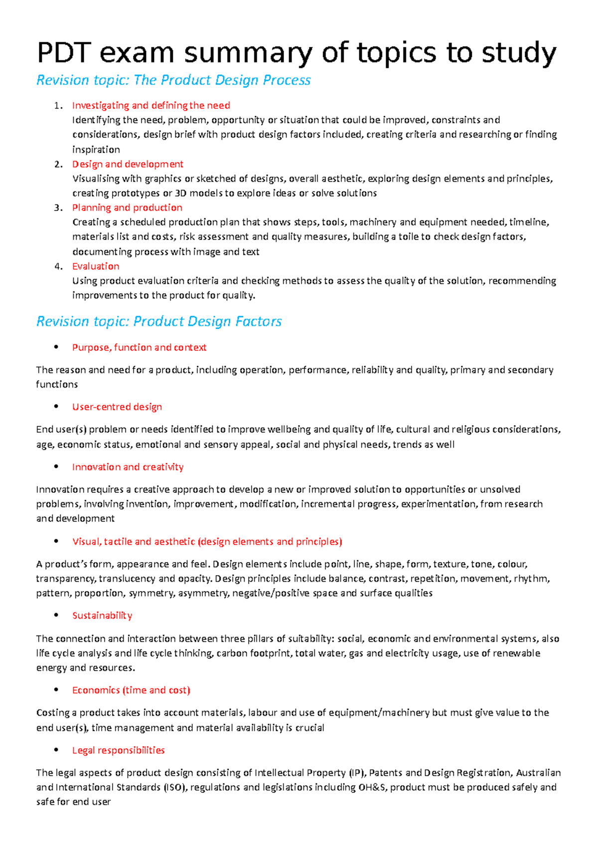 Unit 3 and 4 textiles revision notes - PDT exam summary of topics to ...