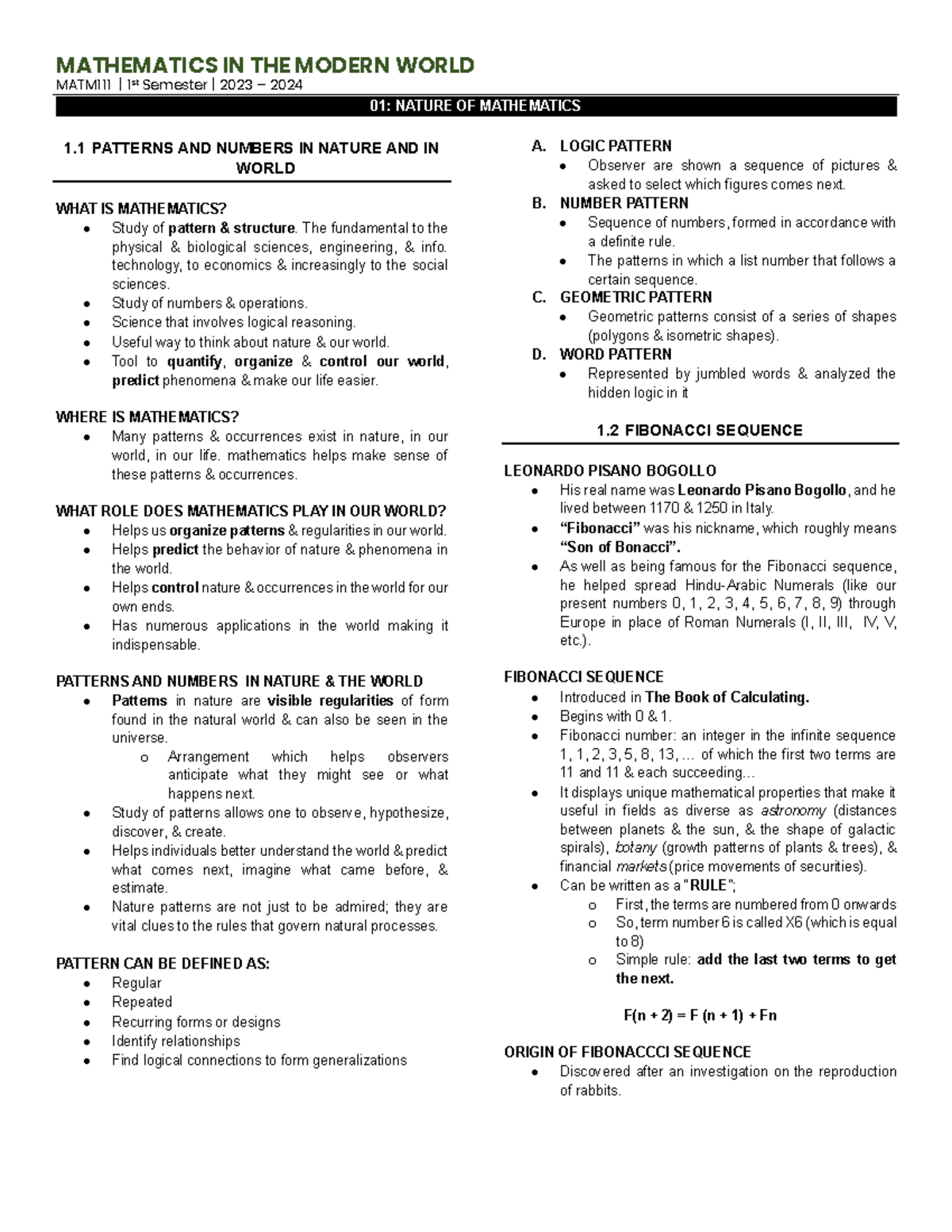 MATM 111 - Prelims - Notes - MATHEMATICS IN THE MODERN WORLD MATM111 ...