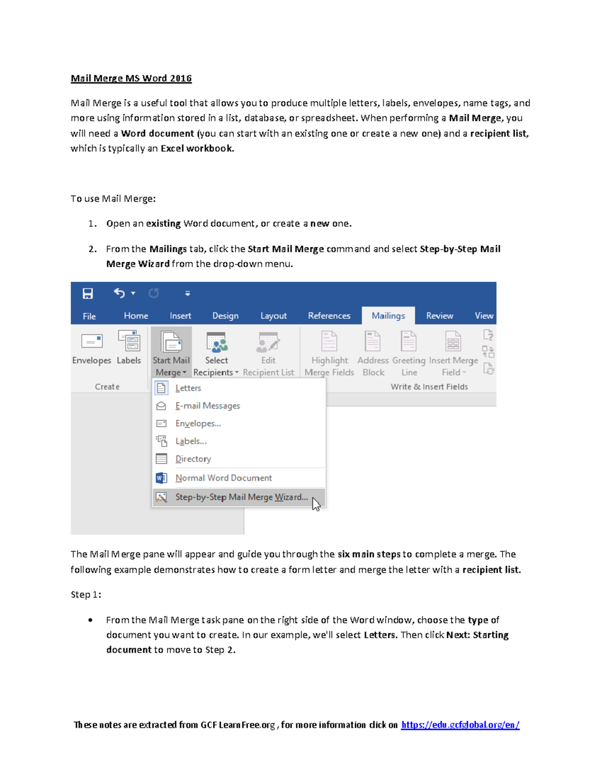 Mail Merge Instruction - Mail Merge MS Word 2016 Mail Merge is a useful ...