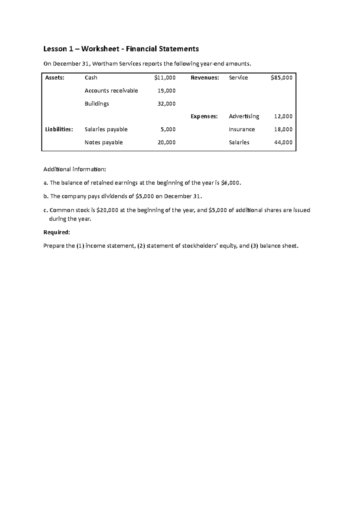 Worksheet 1 (with solution) - Lesson 1 – Worksheet - Financial ...