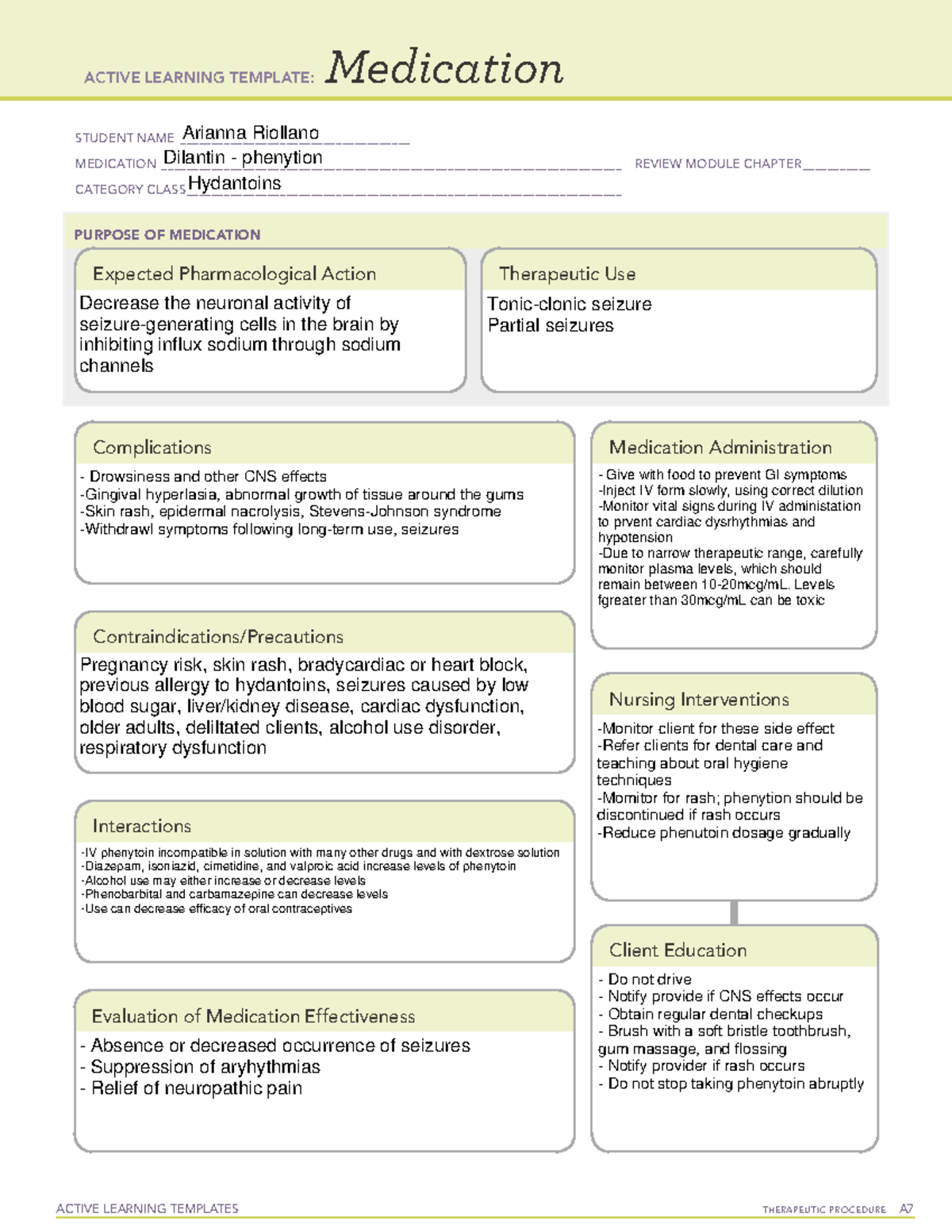 Dilantin - phenytion - medication - ACTIVE LEARNING TEMPLATES ...