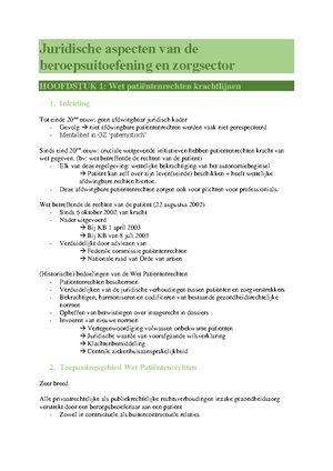 Juridische aspecten van de beroepsuitoefening en zorgsector H2+3 ...