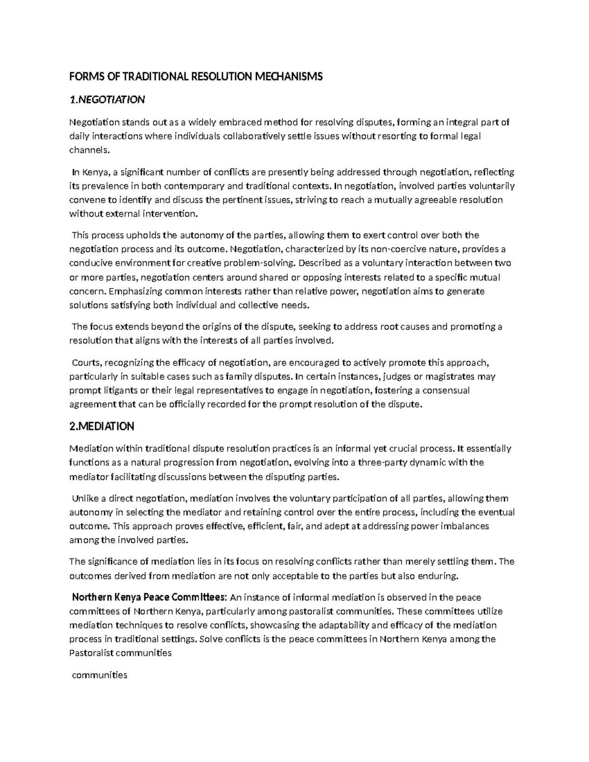 Forms OF Traditional Resolution Mechanisms - FORMS OF TRADITIONAL ...