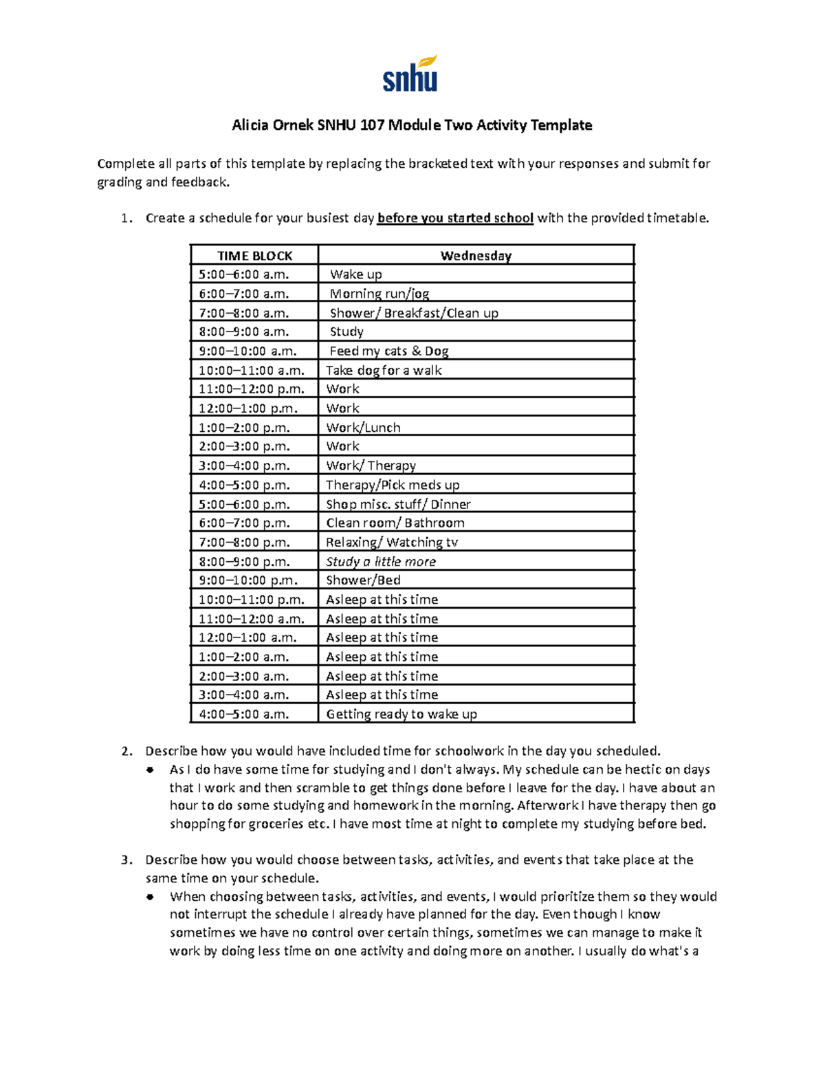 SNHU 107 Module Two Activity Template - Alicia Ornek SNHU 107 Module ...