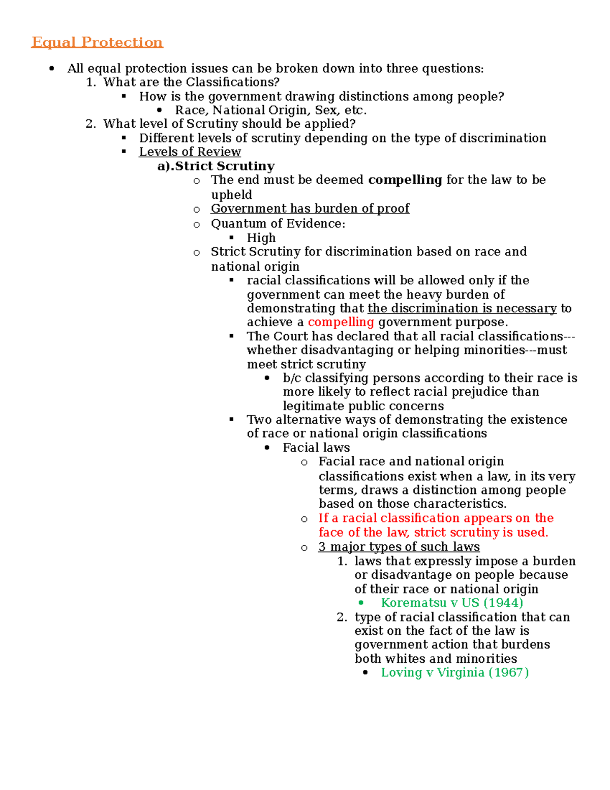 Con Law Outline - Equal Protection All equal protection issues can be ...