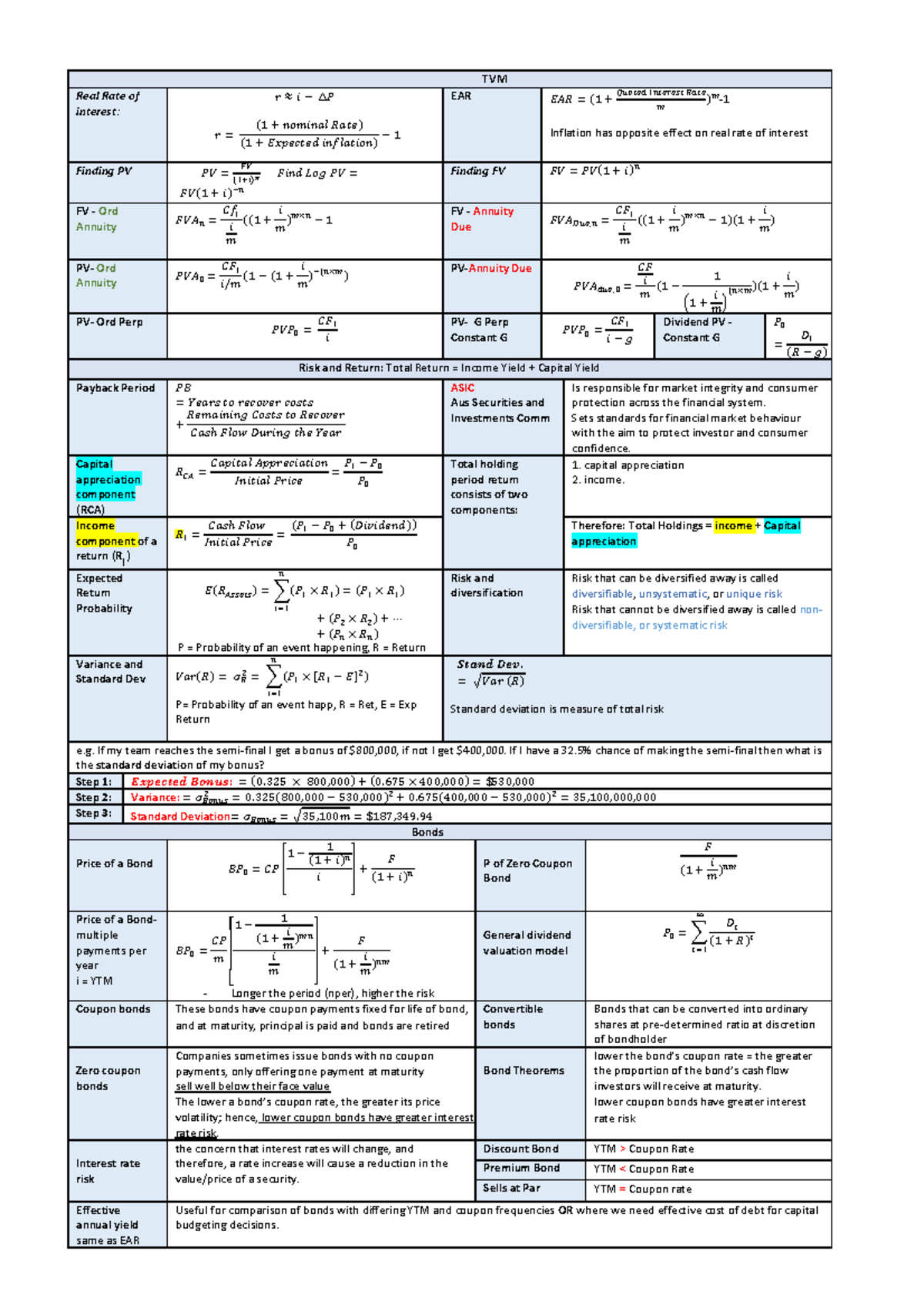 Asct101 Formula Sheet Warning Tt Undefined Function 32 Warning Tt Undefined Function 32