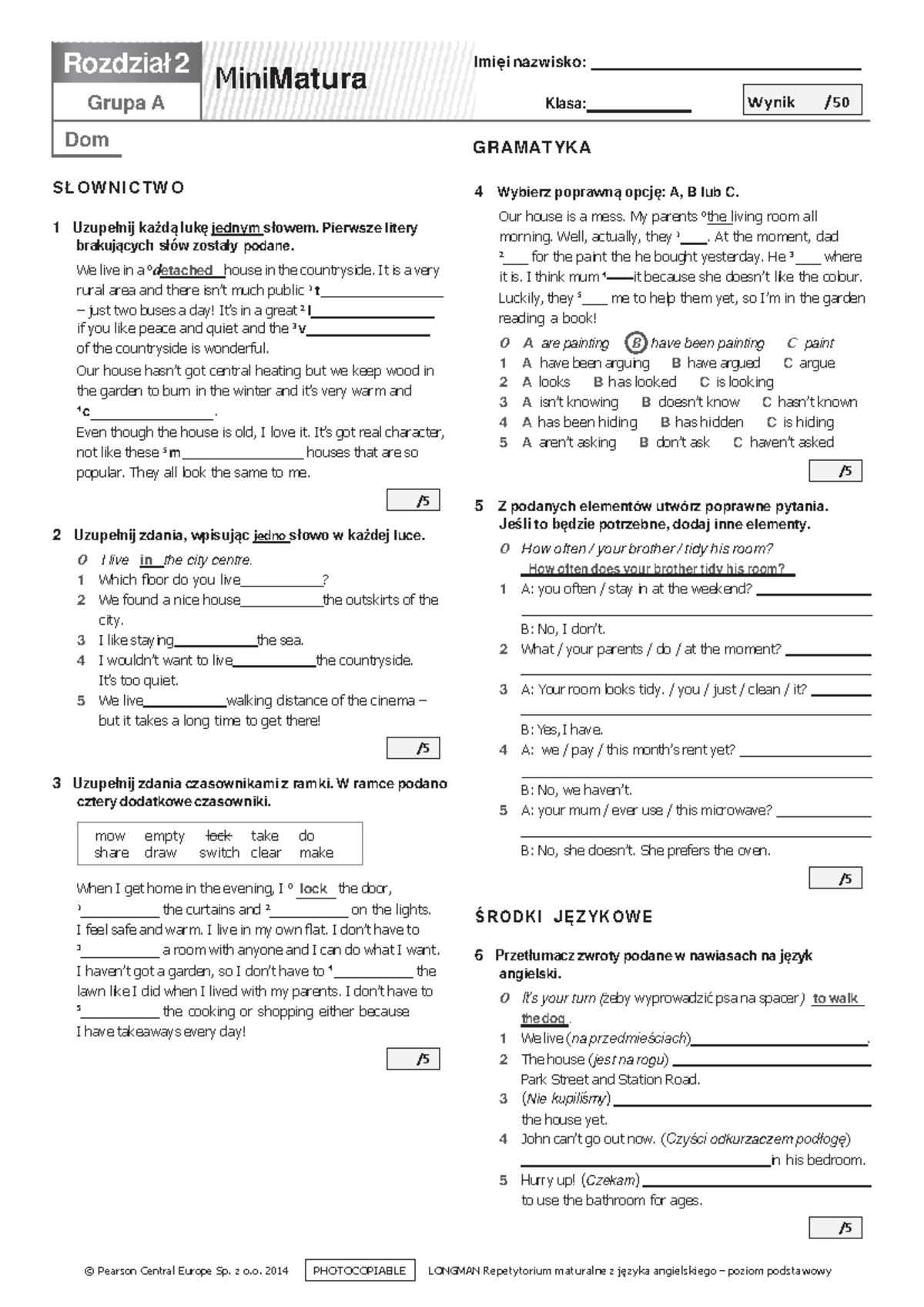 Rozdział 2 - Dom Mini Matura (Grupa A) - © Pearson Central Europe Sp. z ...