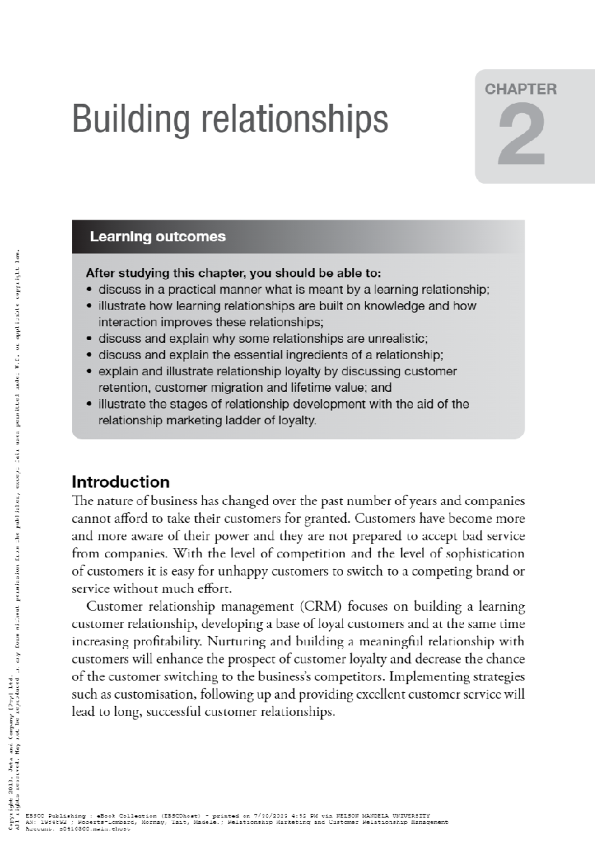 CRM CH 2-1 - Lecture notes - CHAPTER Building relationships 2 Learning ...