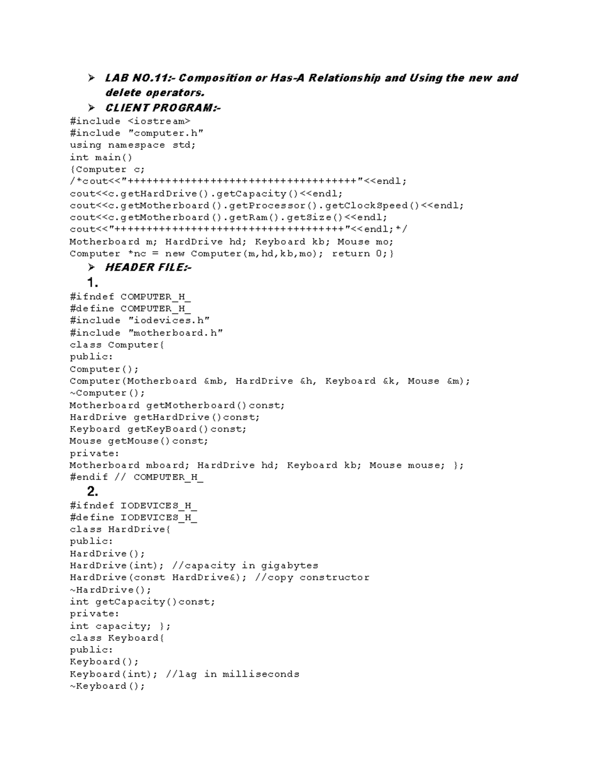 Lab NO - lab report - LAB NO:- Composition or Has-A Relationship and ...