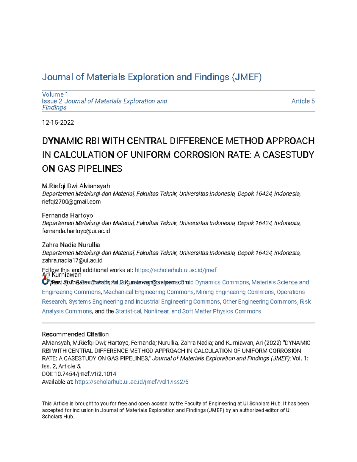 Dynamic RBI WITH Central Difference Method Approach IN Calculation OF ...