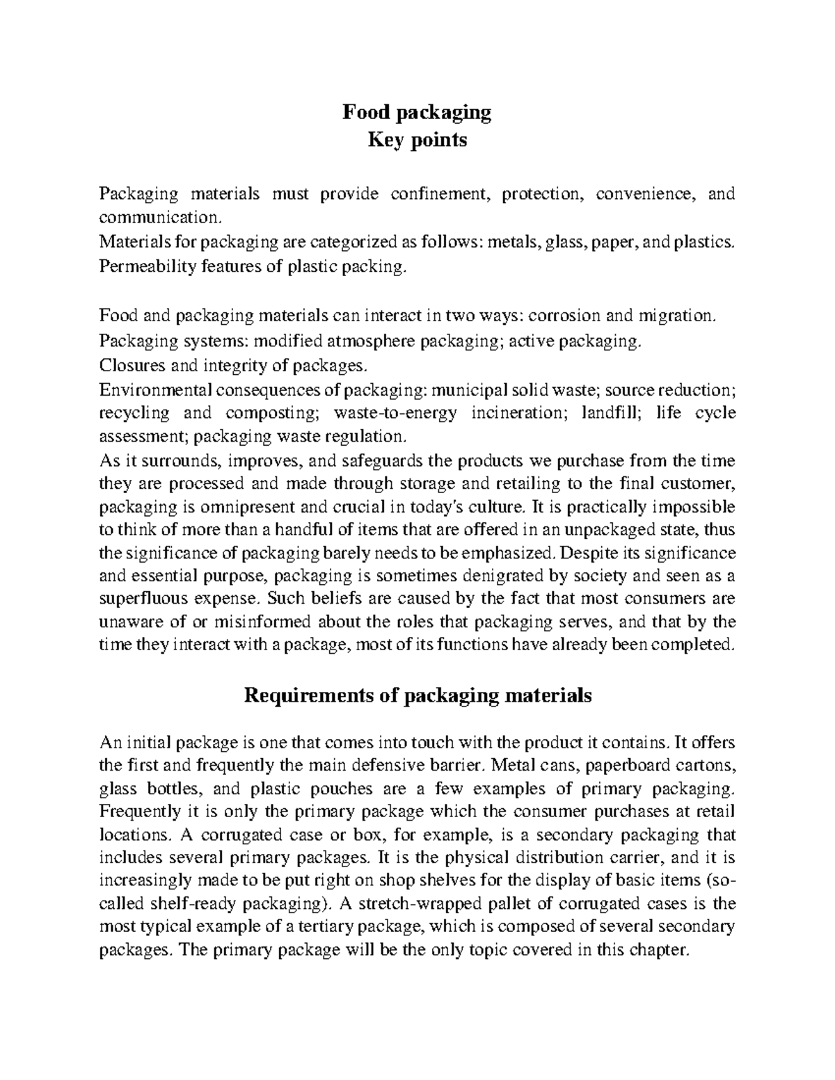 Food science and Technology chapter 11 Food packaging part 1 - Food ...