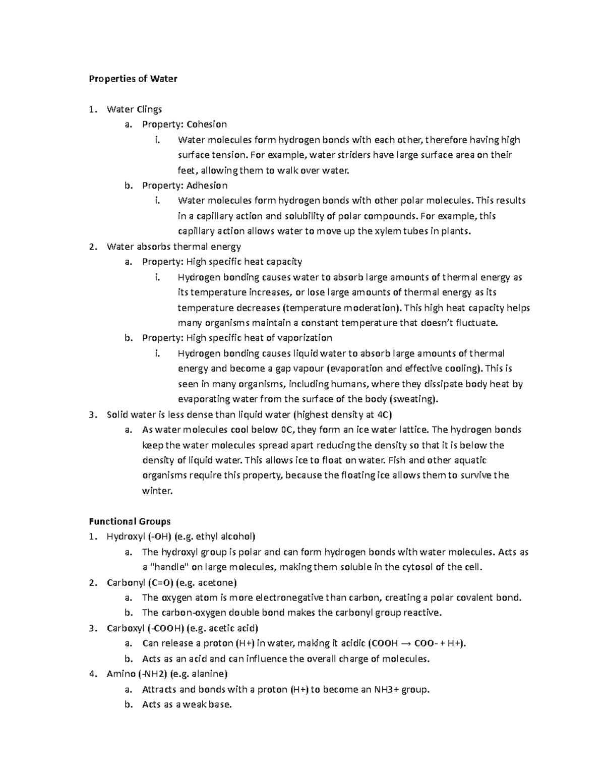 Properties of Water & Intro to Functional Groups and macromolecules ...