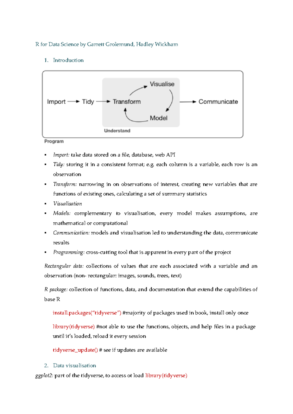 Notes R for Data Science Wickham Grolemund - R for Data Science Garrett ...