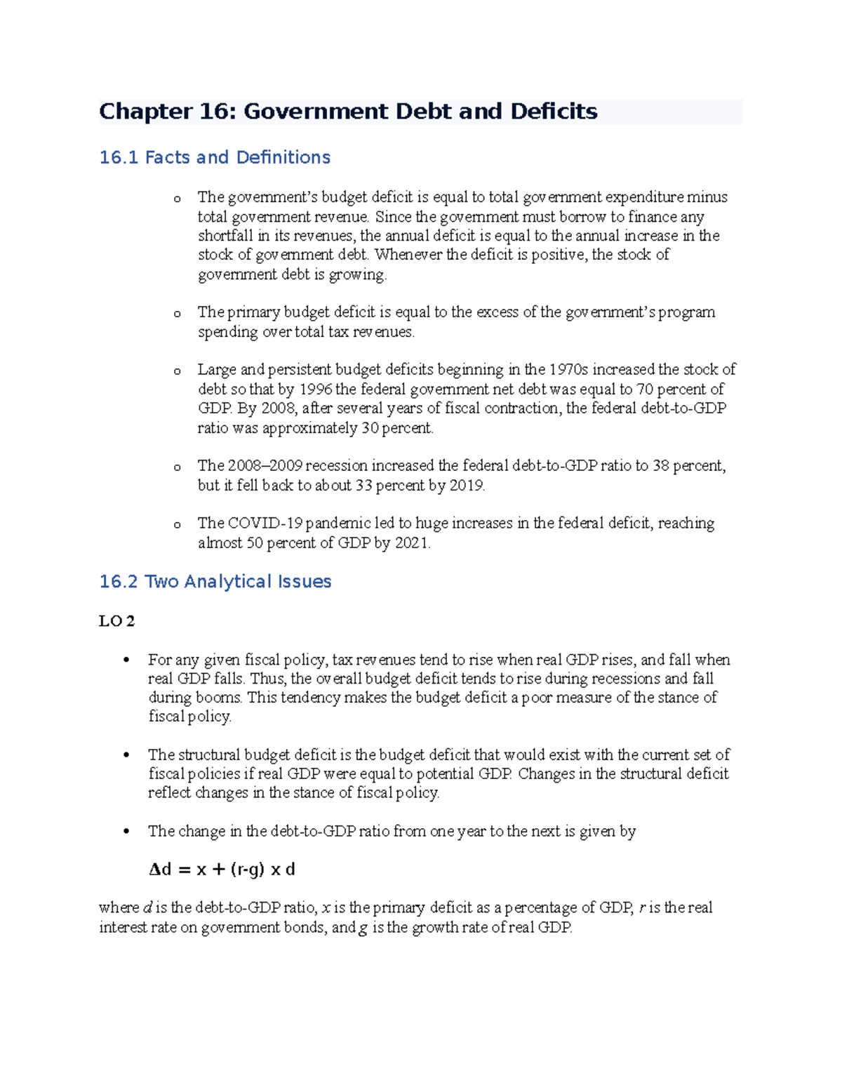 Chapter 16 - Macroeconomics - Chapter 16: Government Debt and Deficits ...