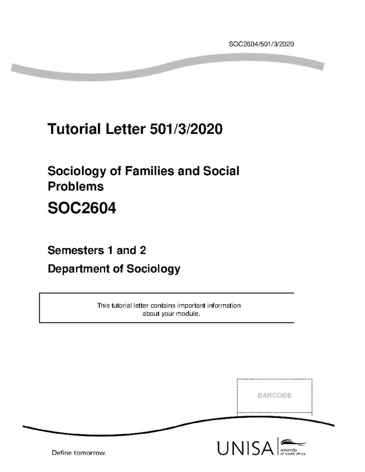 SOC2604 2018 10 E exam notes - SOC2604/501/3/ Tutorial Letter 501/3 ...