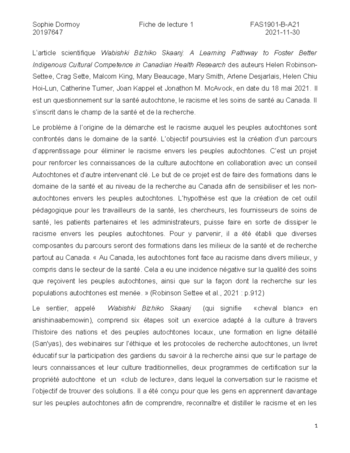 Fiche de lecture 1 - McAvock, en date du 18 mai 2021. Il est un ...