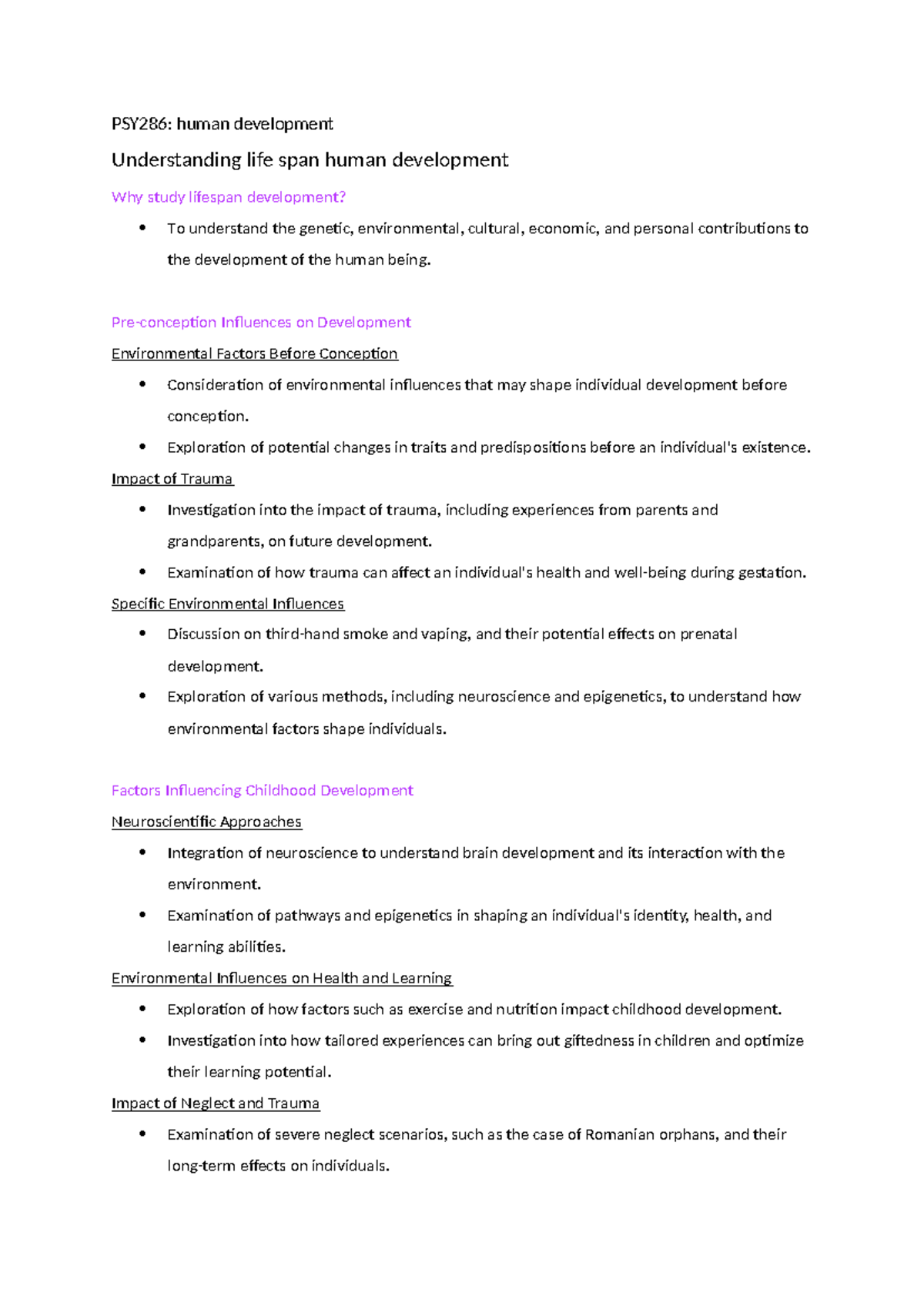 Lecture 1 - PSY286: human development Understanding life span human development Why study ...