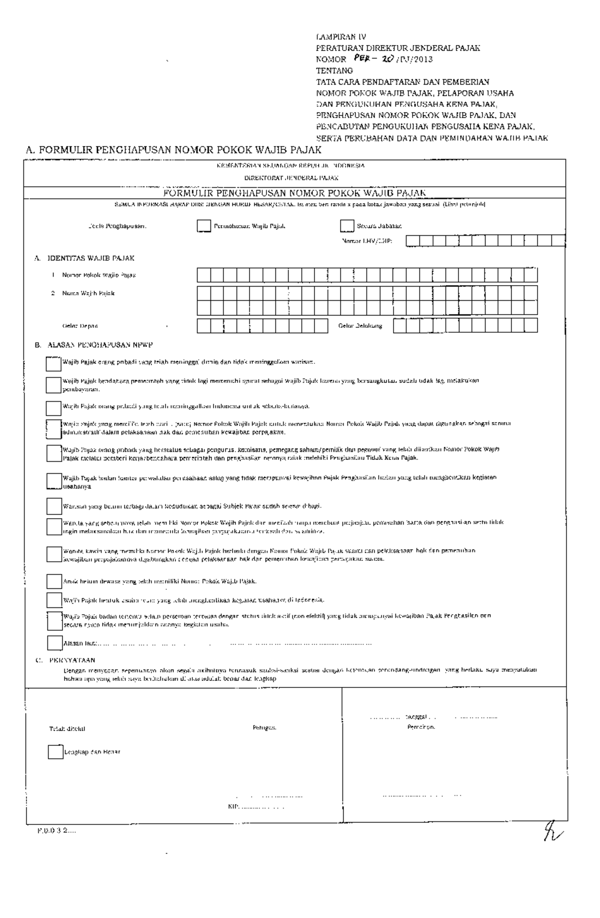 Formulir Penghapusan NPWP PER 20 2013 - KEMENTERIAN KEUANGAN REPUBLIK ...