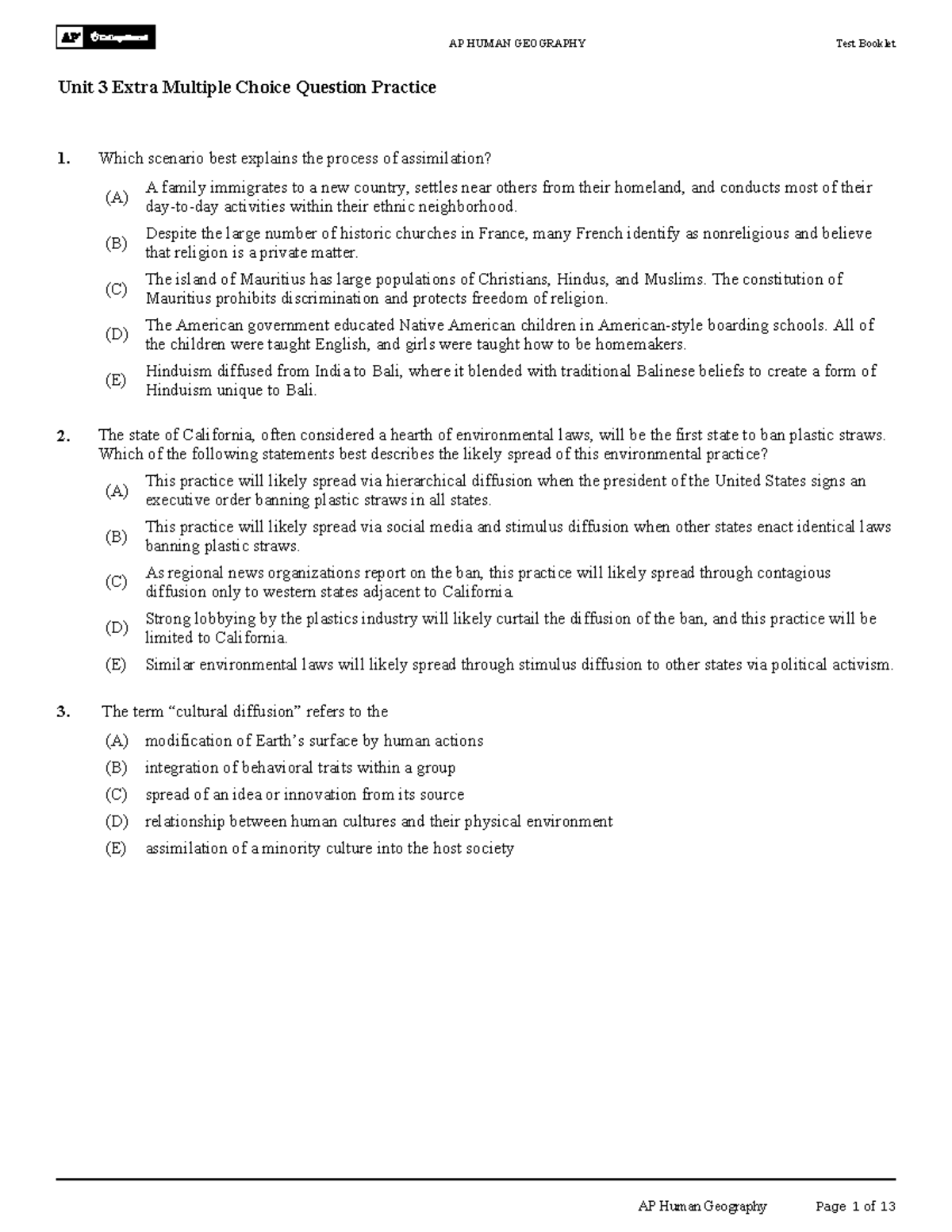 Unit 3 Extra Multiple Choice Questions - Which scenario best explains ...