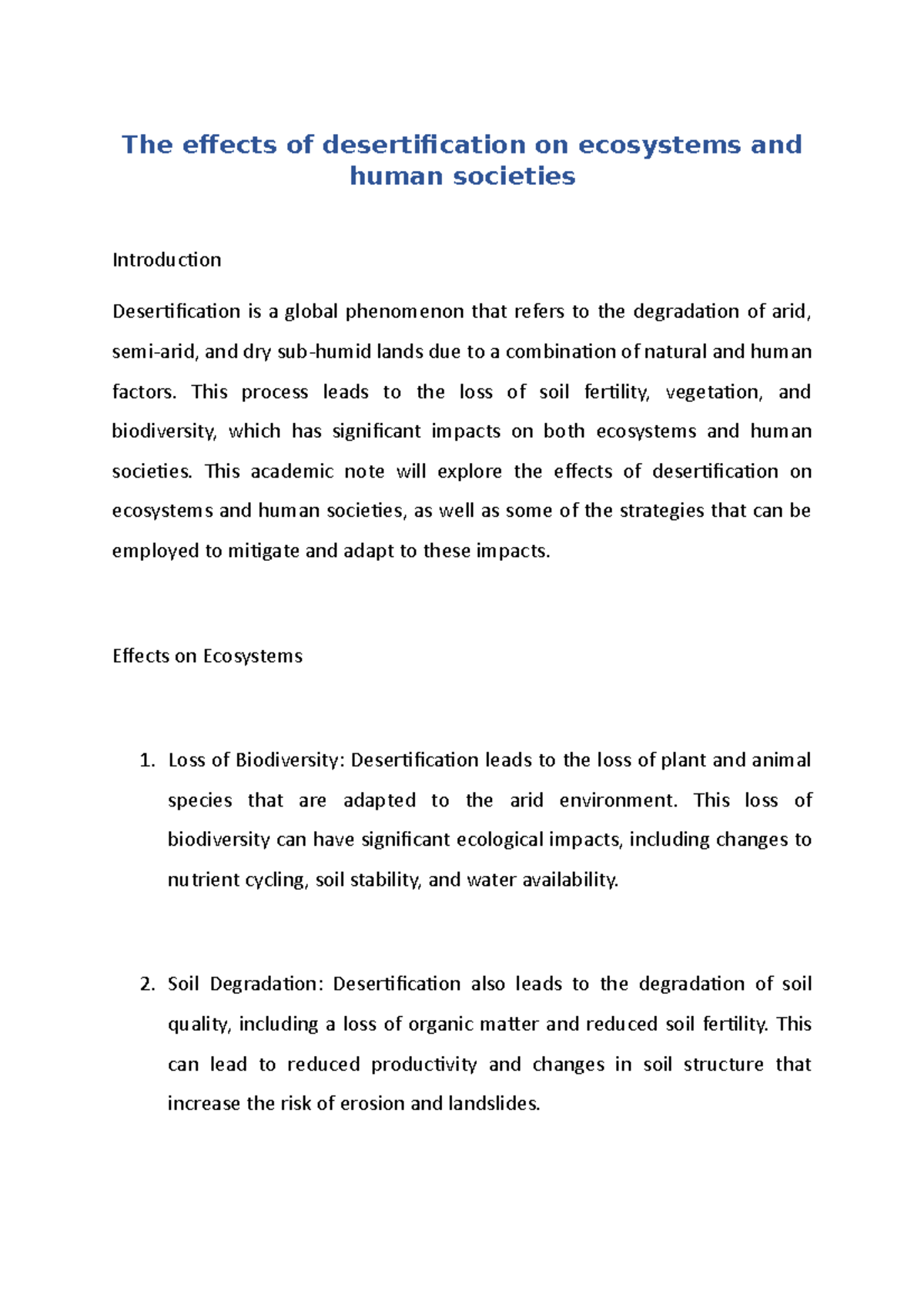 The effects of desertification on ecosystems and human societies - The ...