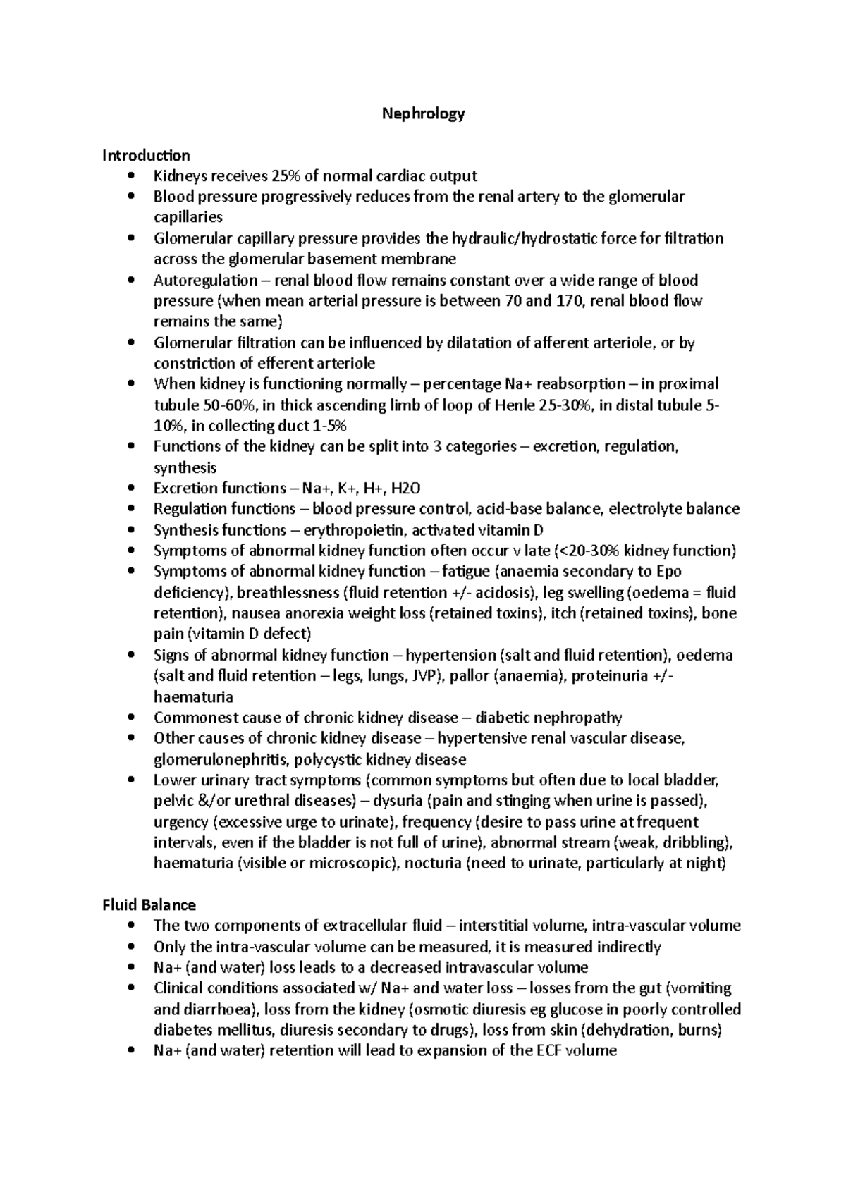 Nephrology notes from lectures - Nephrology Introduction Kidneys ...