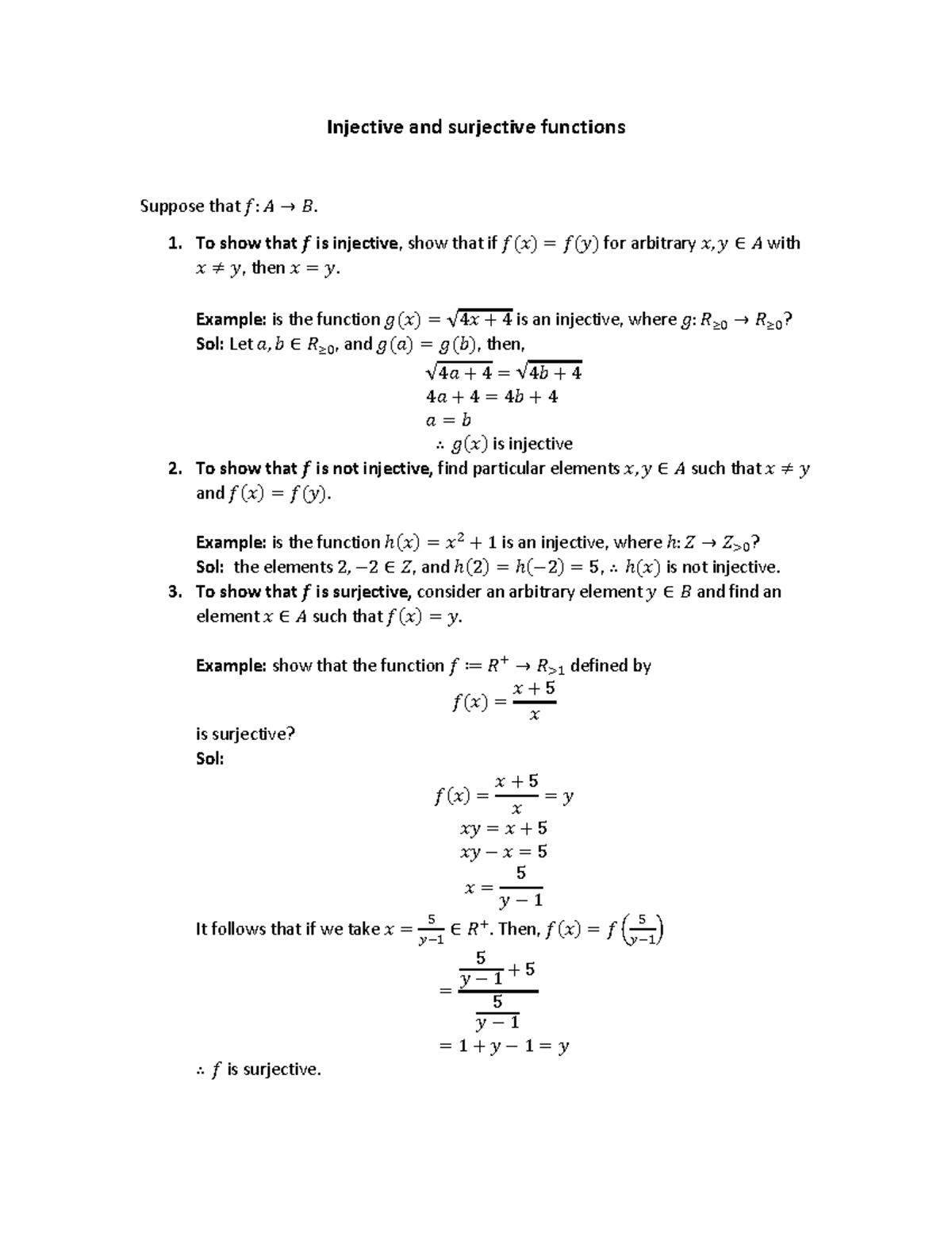 Injective and surjective functions - Data Structures - Studocu