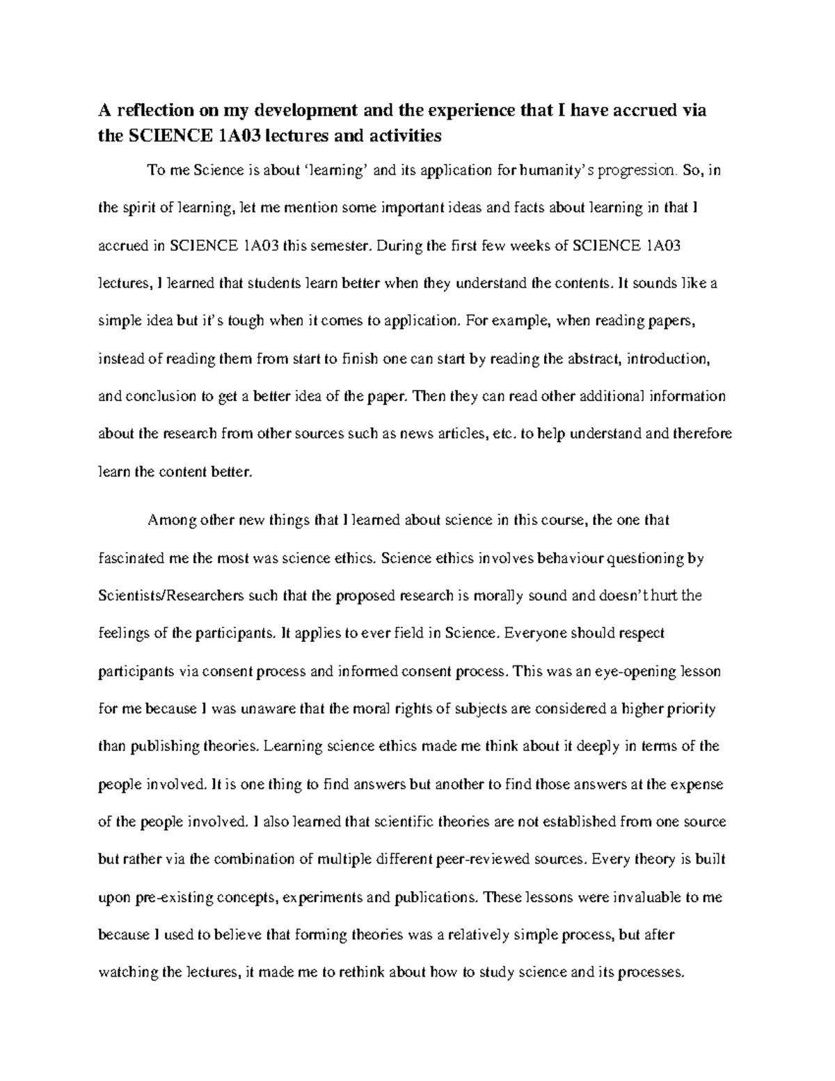 Science 1a03 Protfolio Piece A Reflection On My Development And The science-1a03-protfolio-piece-a-reflection-on-my-development-and-the