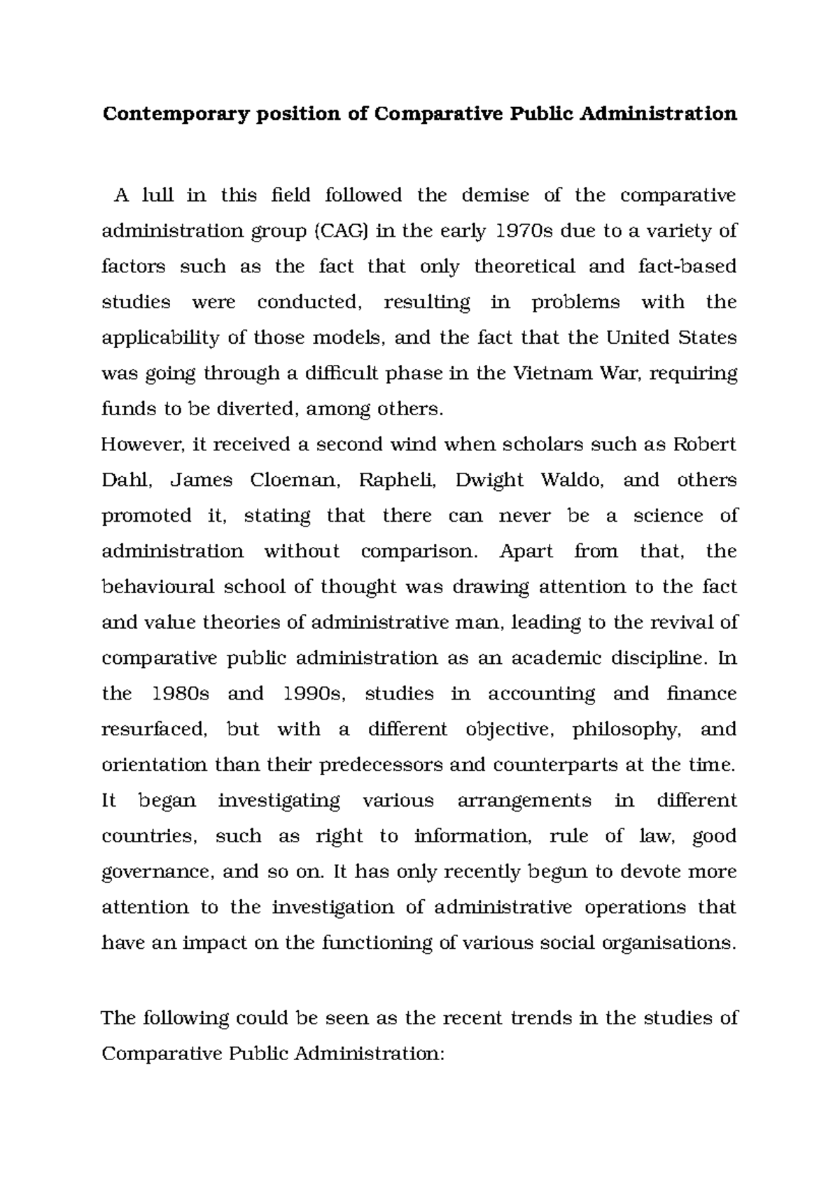 Contemporary position of Comparative Public Administration ...