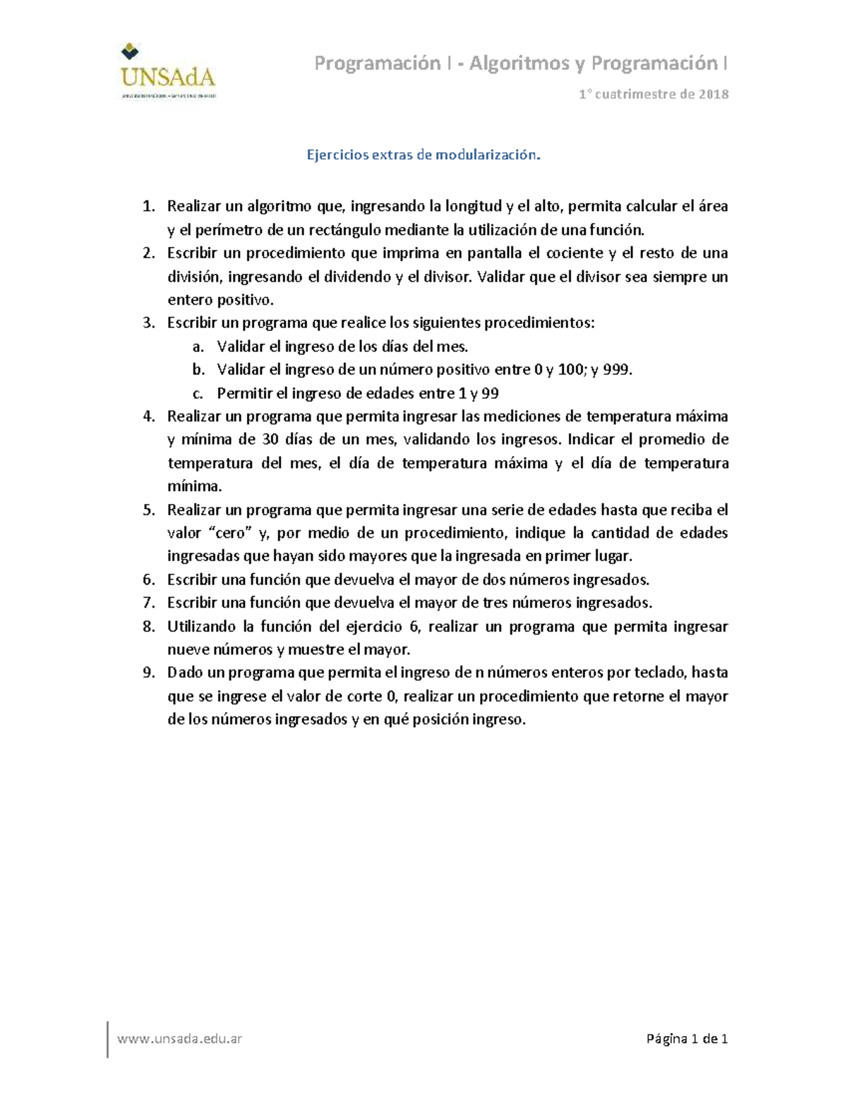 Ejercicios extras Procedimientos y Funciones - Programación I ...