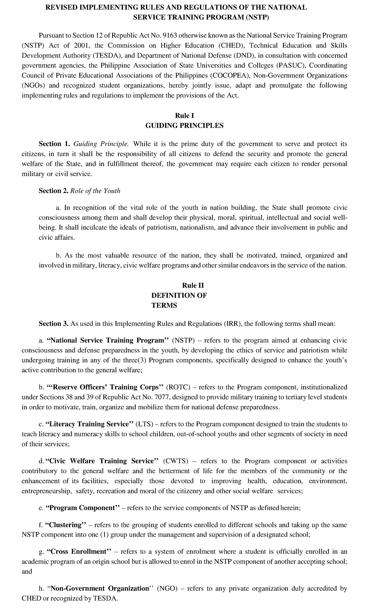 Revised IRR of the NSTP - Lecture notes 1 - REVISED IMPLEMENTING RULES ...