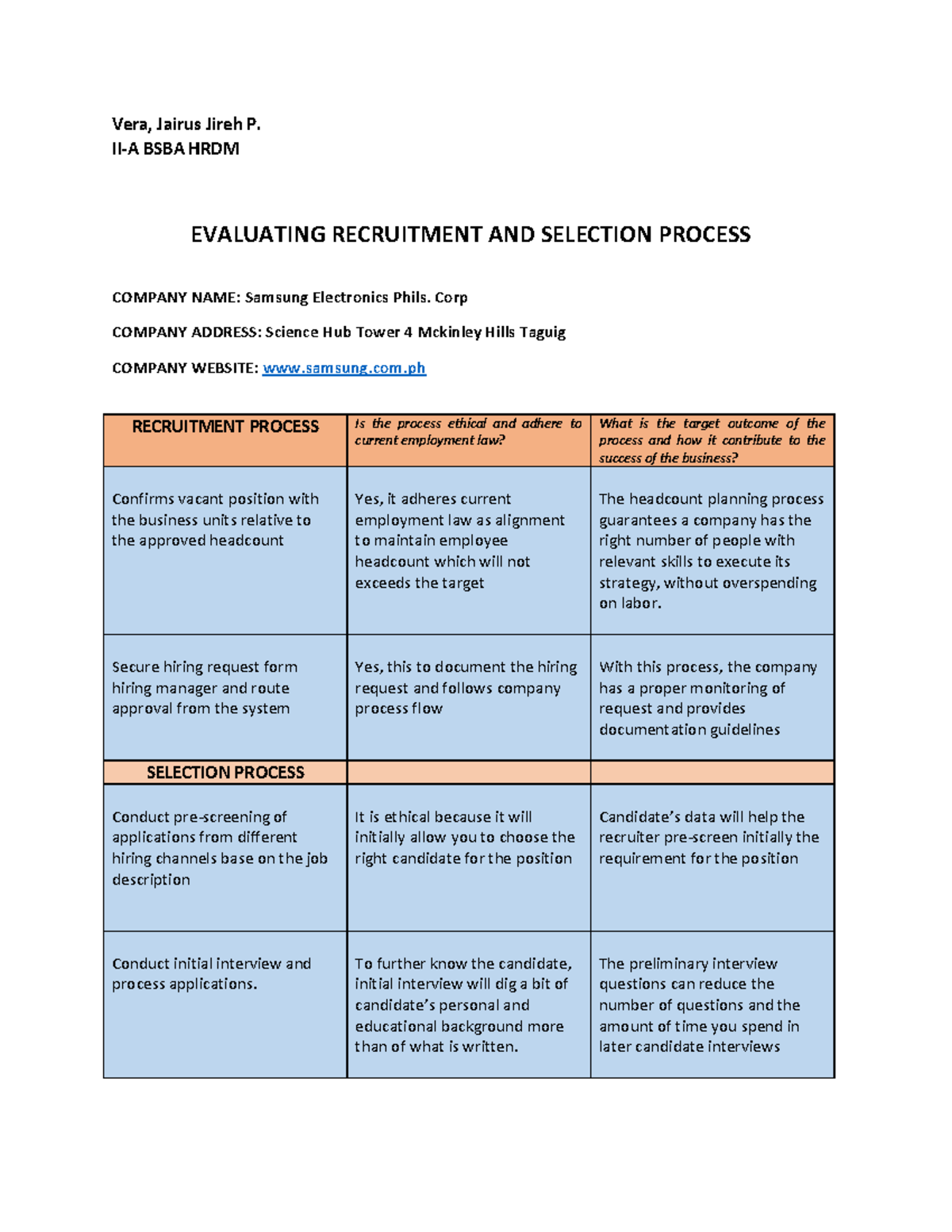 Vera Jairus Jireh P.-Recruitment-Selection-Process,Samsung - Vera ...
