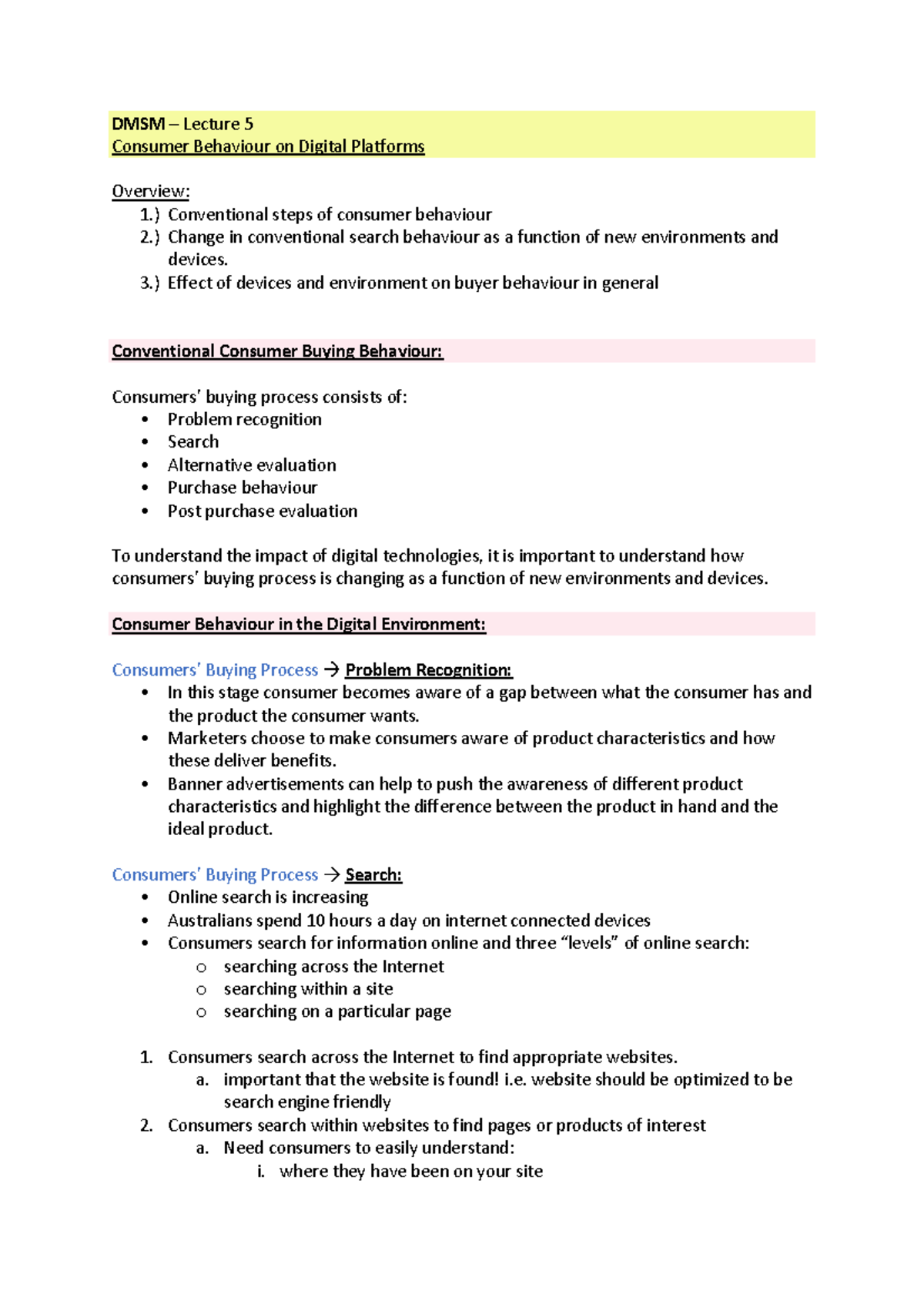 DMSM LEC 5 - Lecture notes 5 - DMSM – Lecture 5 Consumer Behaviour on ...