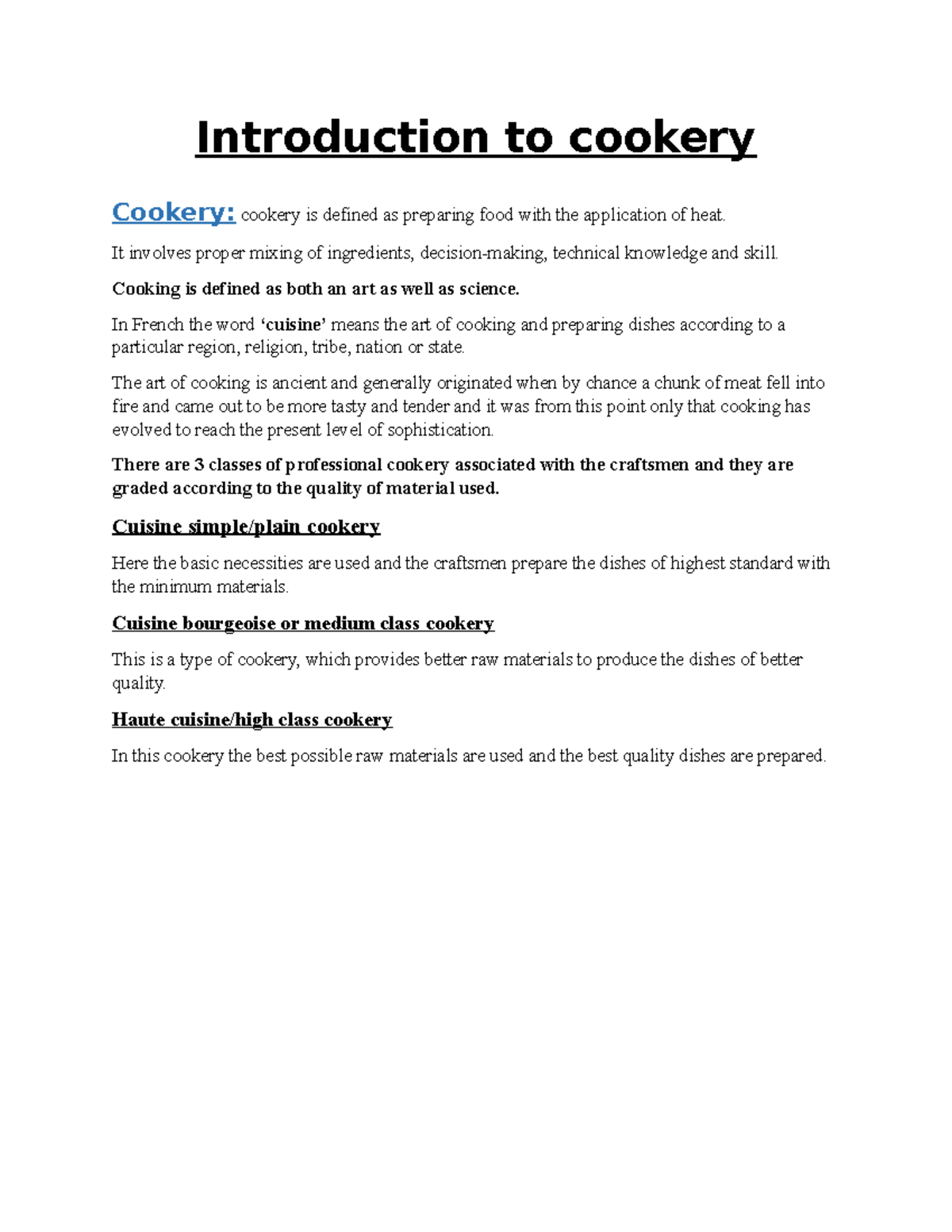 Introduction to Cookery - Introduction to cookery Cookery: cookery is ...