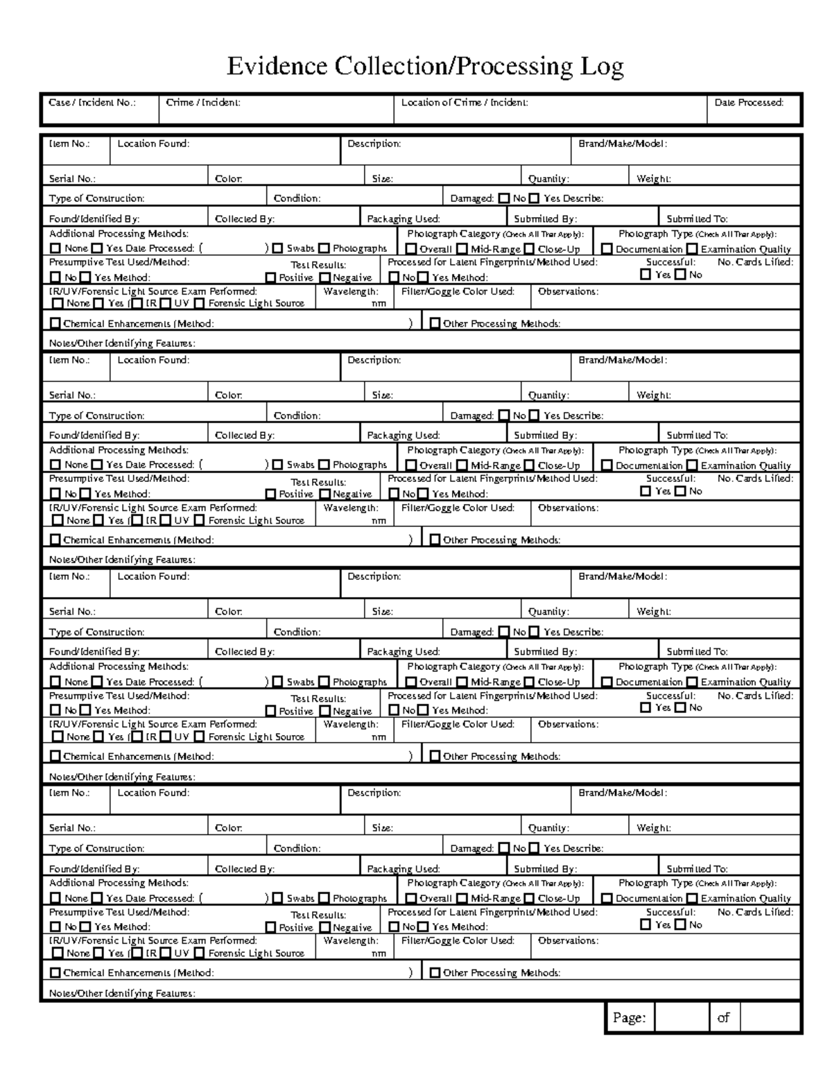 Forms-Evidence-Collection-Log - un - Evidence Collection/Processing Log ...