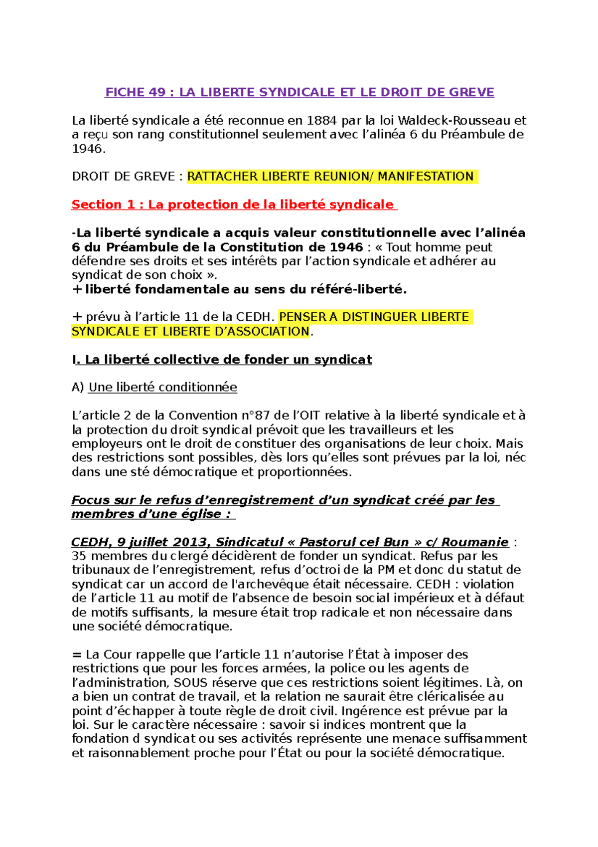 Liberte Syndicale ET Droit DE Greve - FICHE 49 : LA LIBERTE SYNDICALE ...