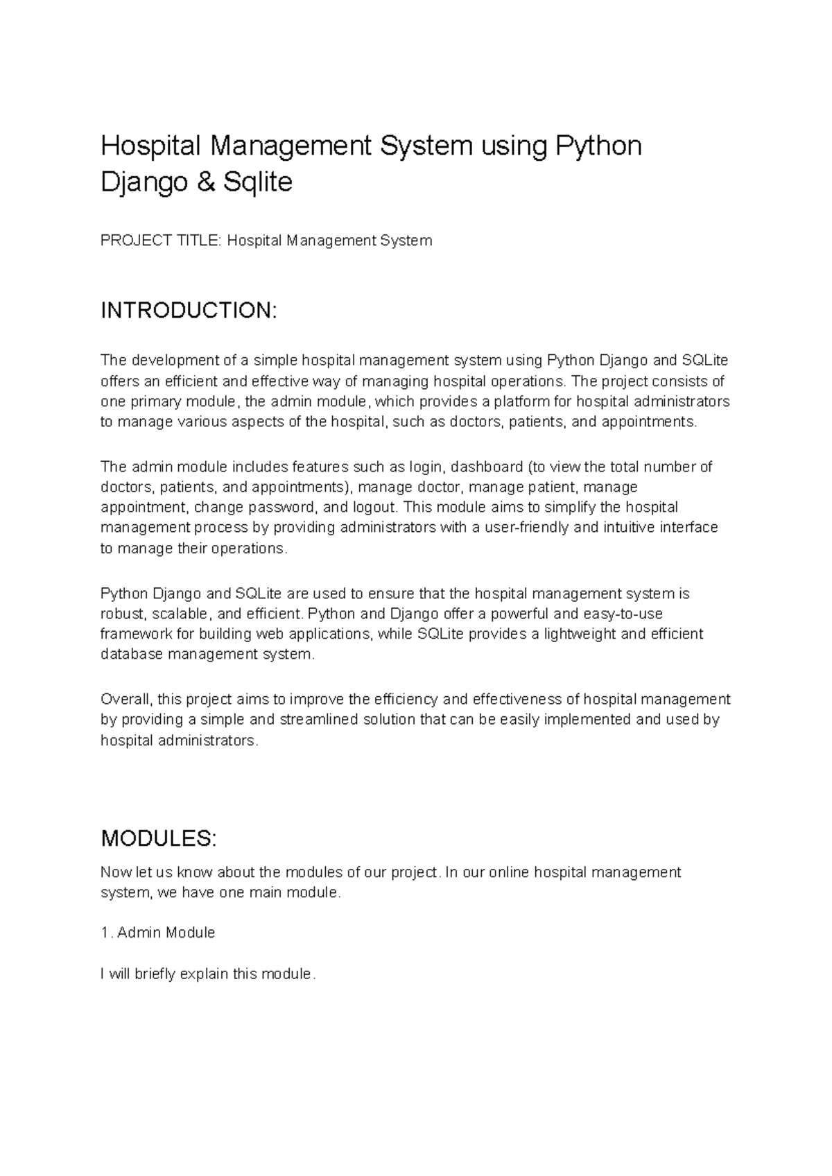 Hospital Mgmt System - Simple - Hospital Management System using Python Django & Sqlite PROJECT ...