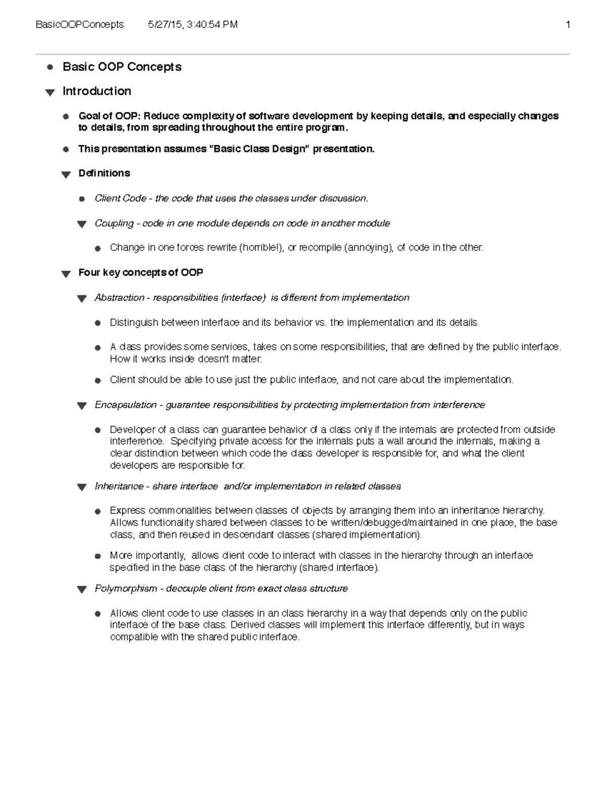 Basic Oopconcepts Basic Oop Concepts Goal Of Oop Reduce Complexity Of Software Development By