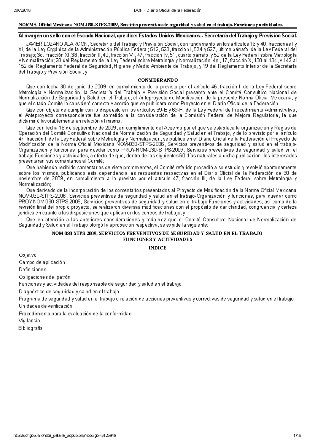 Norma Oficial Mexicana 030 STPS 2003 - - Studocu