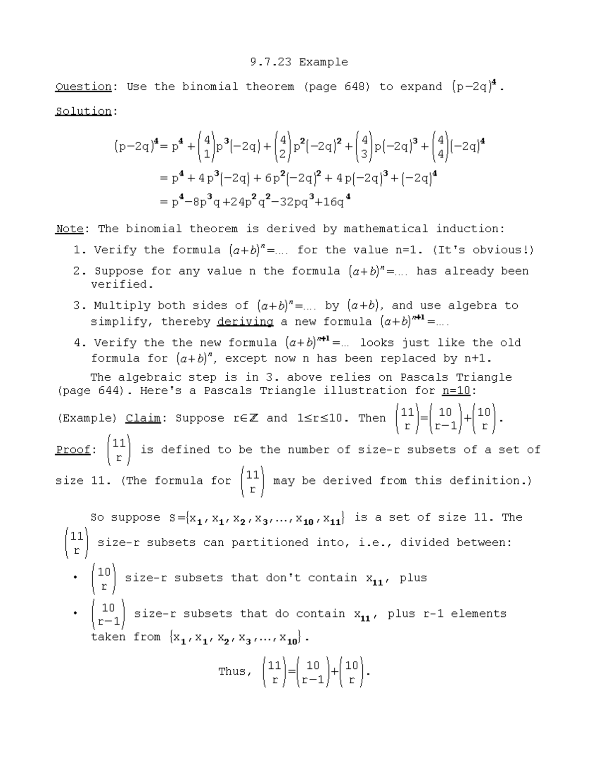 9.7 - study material of discrete maths - 9.7 Example Question: Use the binomial theorem (page ...
