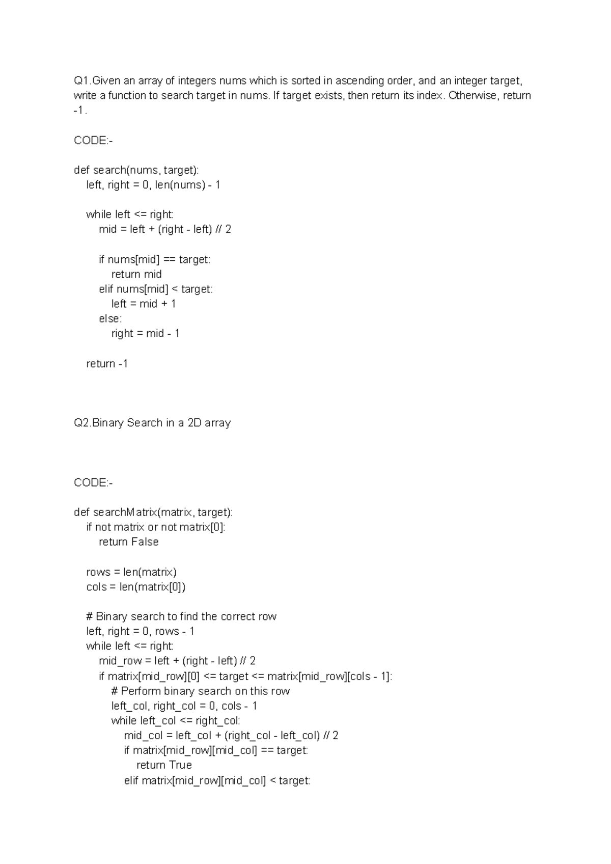 Binary Search DAA - notinh - Q1 an array of integers nums which is ...