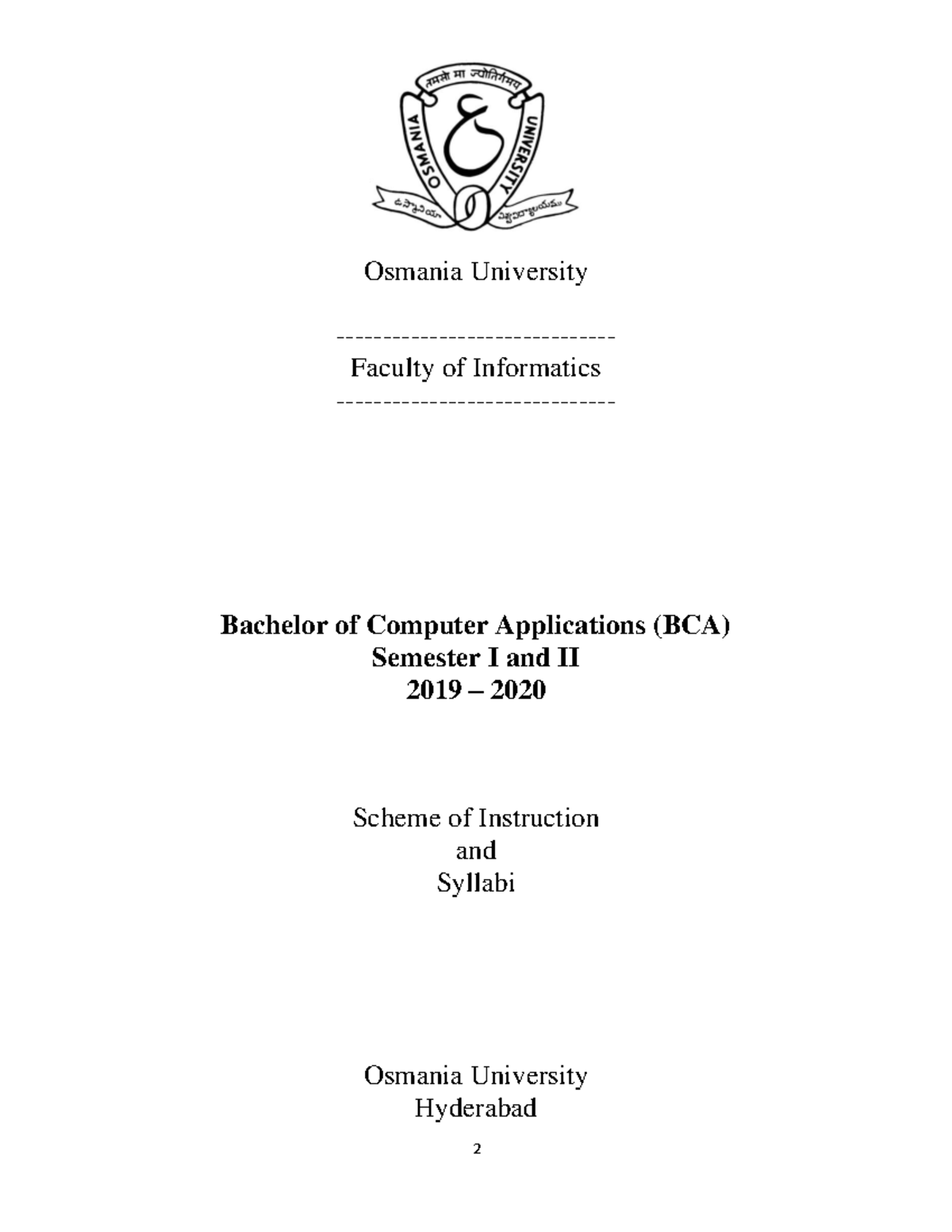 Informatics Syllabus 2019-2010 - BCA, MCA, Mscis - Osmania University ...