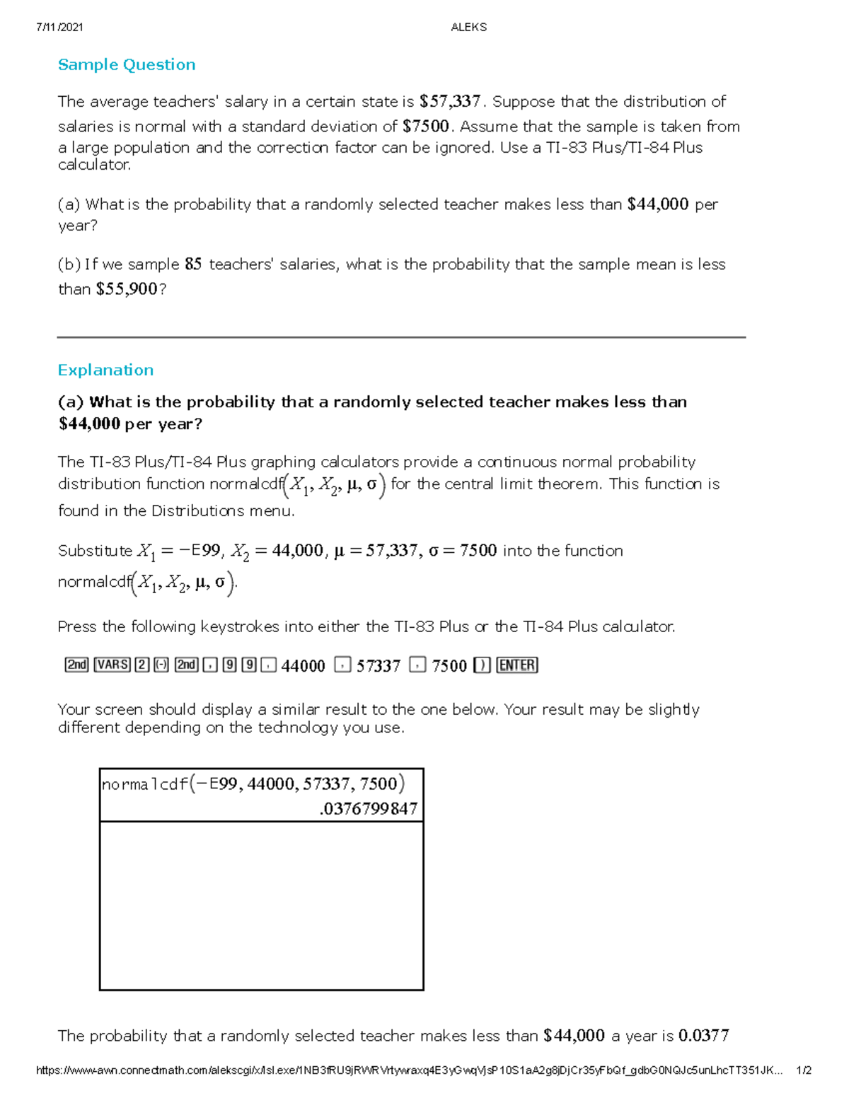 Probability and Statistics - 7/11/2021 ALEKS - Studocu
