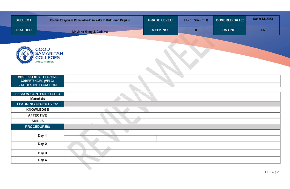 WEEK 9 - Summary Filipino - SUBJECT: Komunikasyon at Pananaliksik sa Wika at Kulturang Pilipino ...