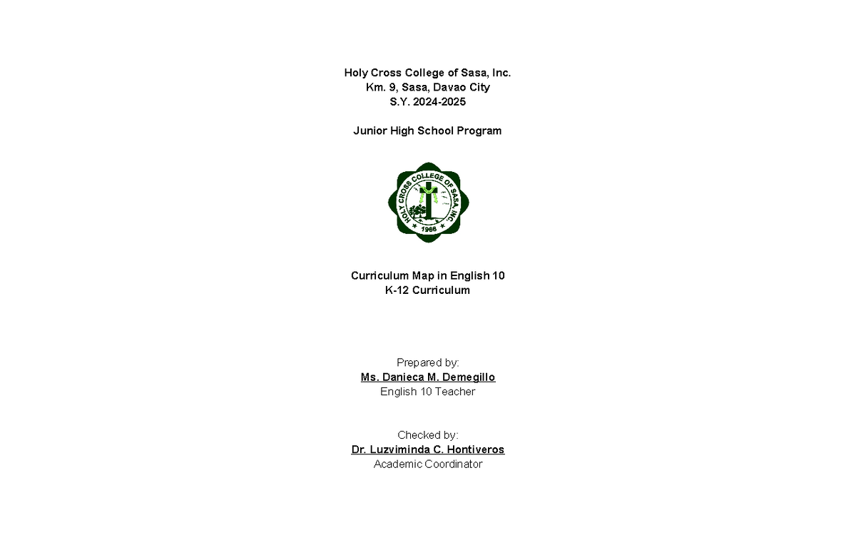 Q3 Curriculum MAP English 10 - Holy Cross College of Sasa, Inc. Km. 9 ...