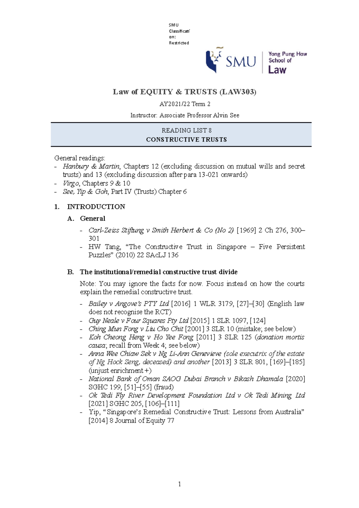 E&T week 8 - pre lecture - Law of EQUITY & TRUSTS (LAW303) AY2021/22 ...