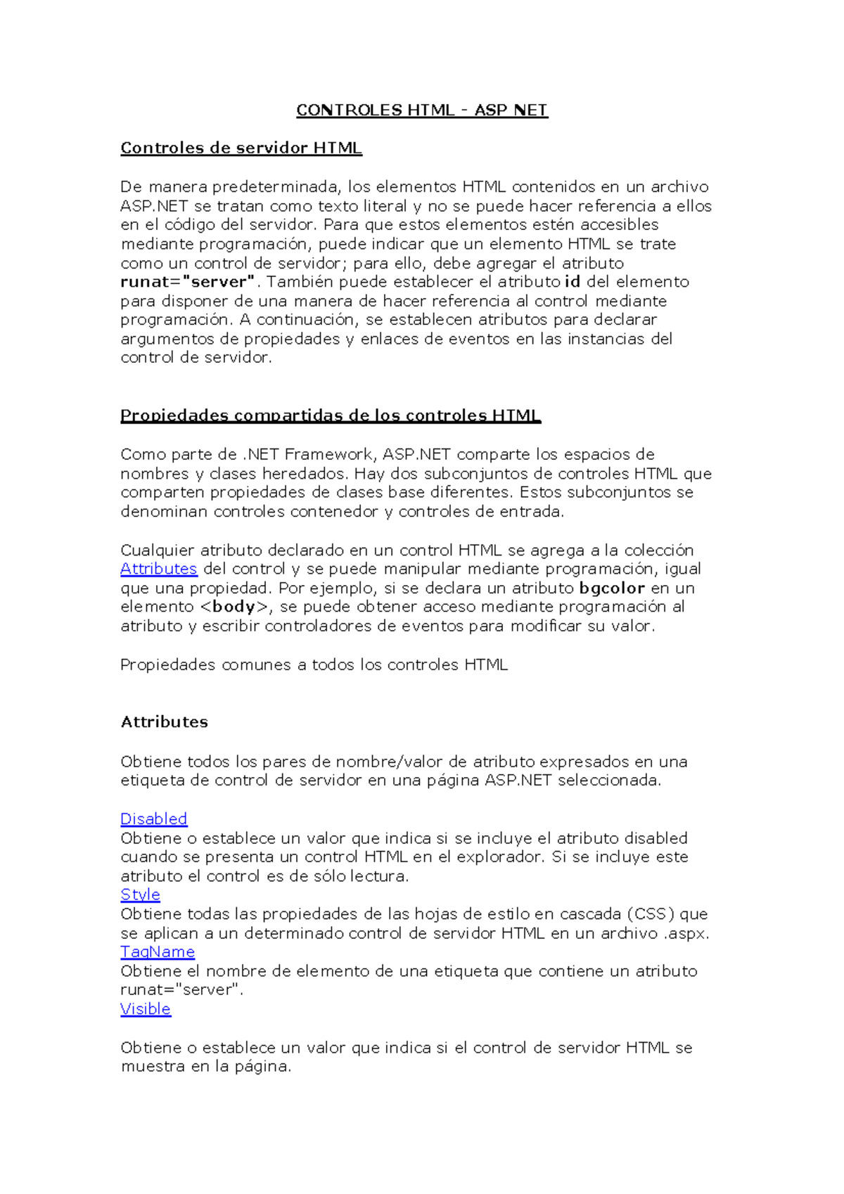 Controles HTML - ASP NET - - Studocu