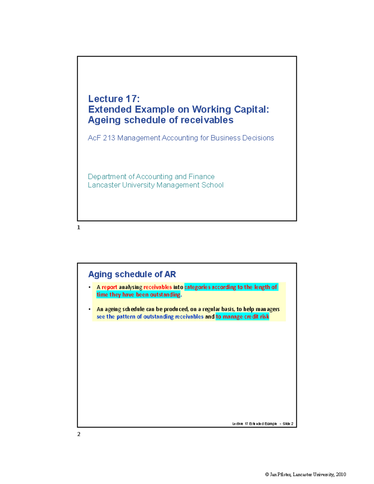 Lecture 17 examples - Extended Example on Working Capital: Ageing ...